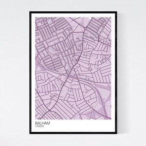 Balham, London Map Art Print Many Colours 350gsm Art Quality Paper Fast ...