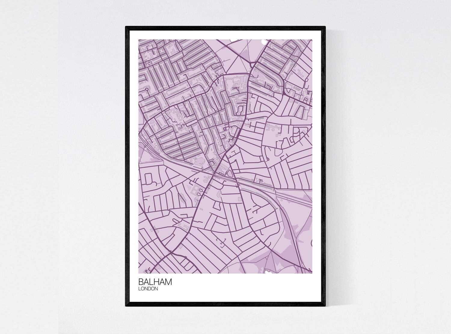 Balham London Map Art Print Many Colours 350gsm Art | Etsy