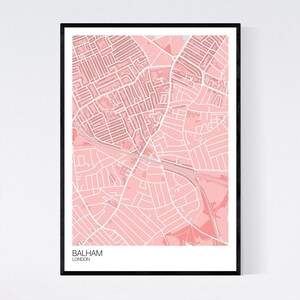 Balham, London Map Art Print Many Colours 350gsm Art Quality Paper Fast ...