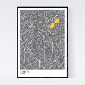Arsenal London Map Art Print Many Colours 350gsm Art - Etsy