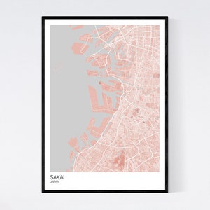 Sakai, Japan Map Art Print Many Styles Art Quality Paper Fast Delivery ...