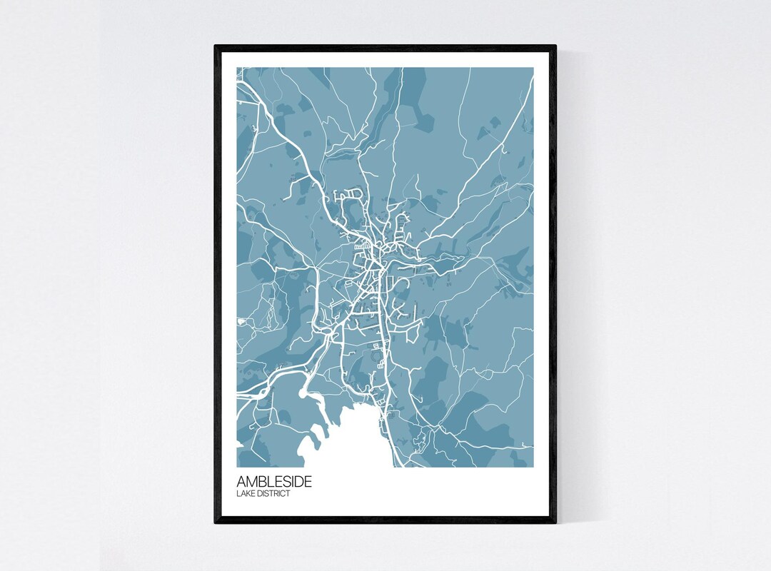 Ambleside, Lake District Map Art Print - Many Colours - 350gsm Art ...