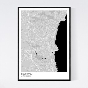 Paignton Map Print Many Colours 350gsm Art Quality Paper Fast Delivery ...