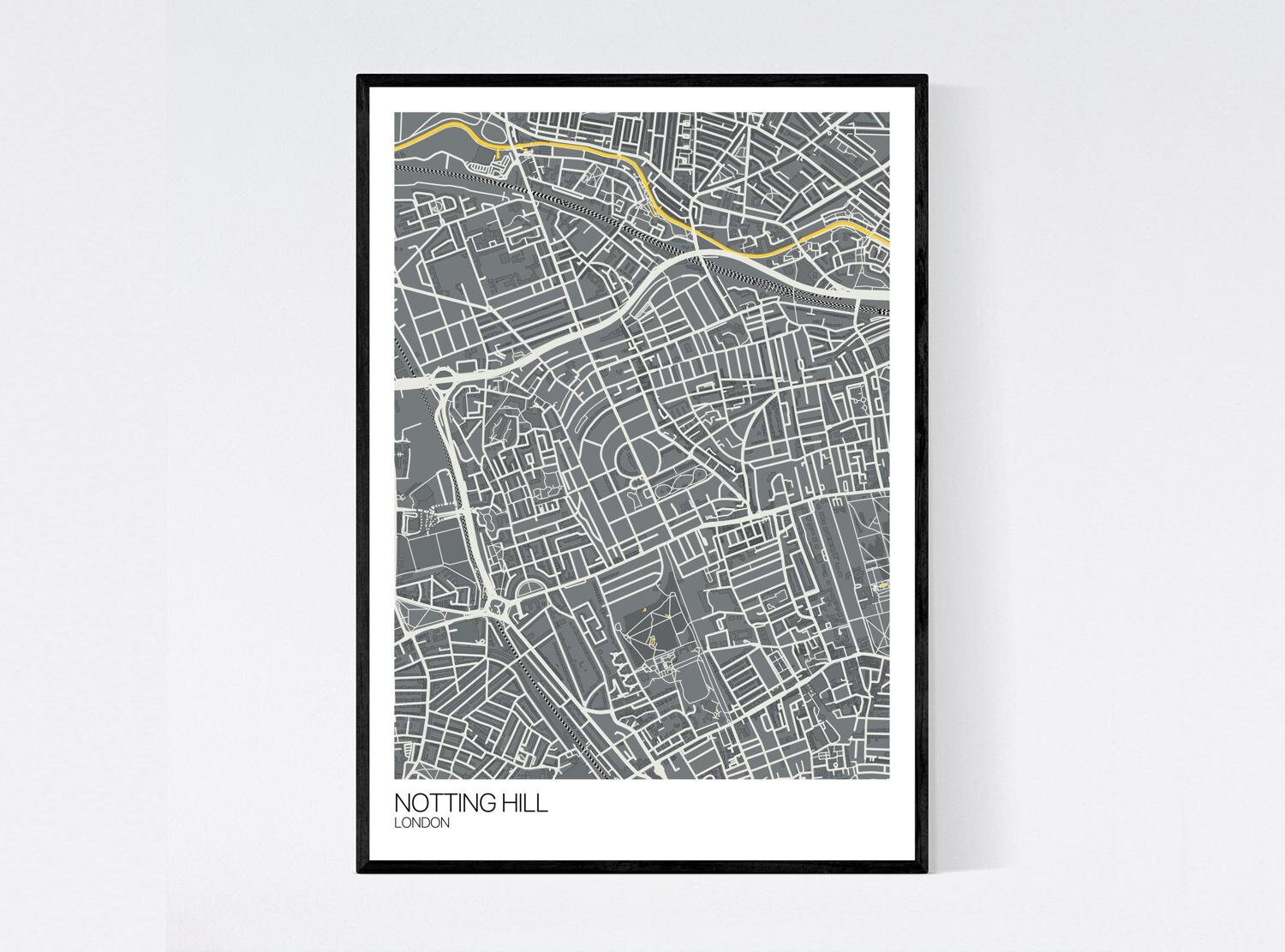 Notting Hill London Map Art Print Many Colours 350gsm Art | Etsy UK