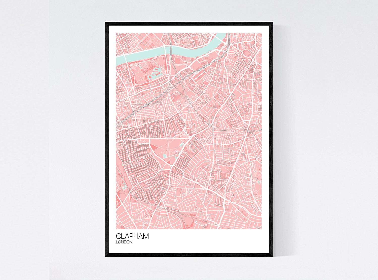 Clapham London Map Art Print Many Colours 350gsm Art - Etsy UK