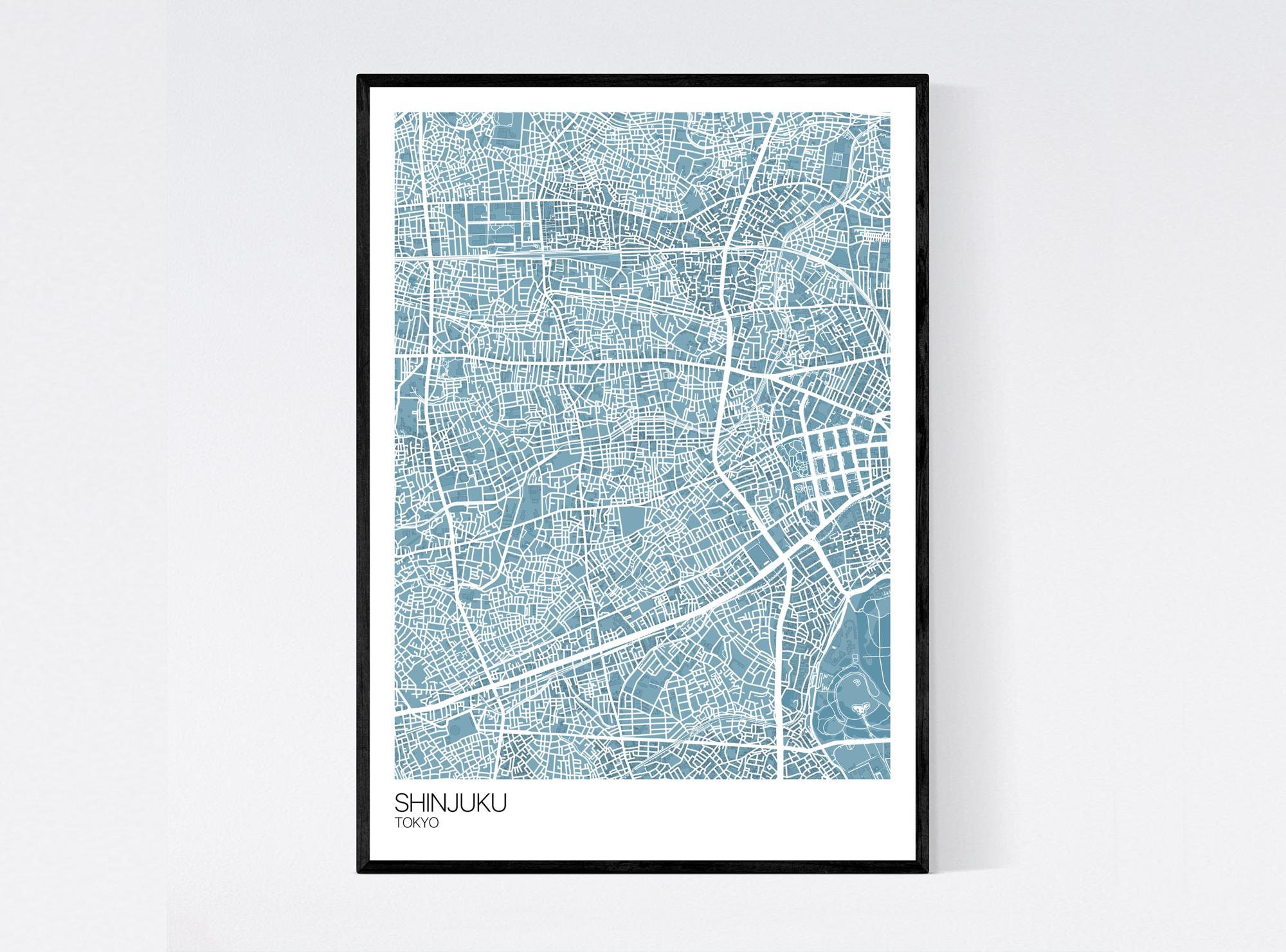 Shinjuku Tokyo Map Print Many Colours Fast Delivery | Etsy