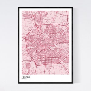 Rennes, France Map Art Print - Many Colours - 350gsm Art Quality Paper ...