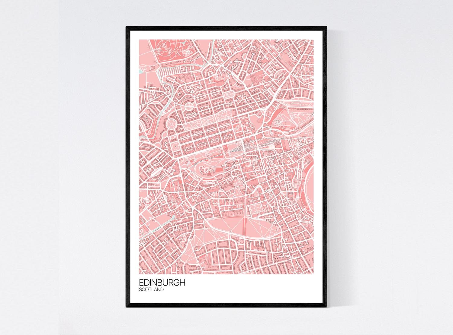 Edinburgh City Centre Map Art Print Many Colours 350gsm | Etsy