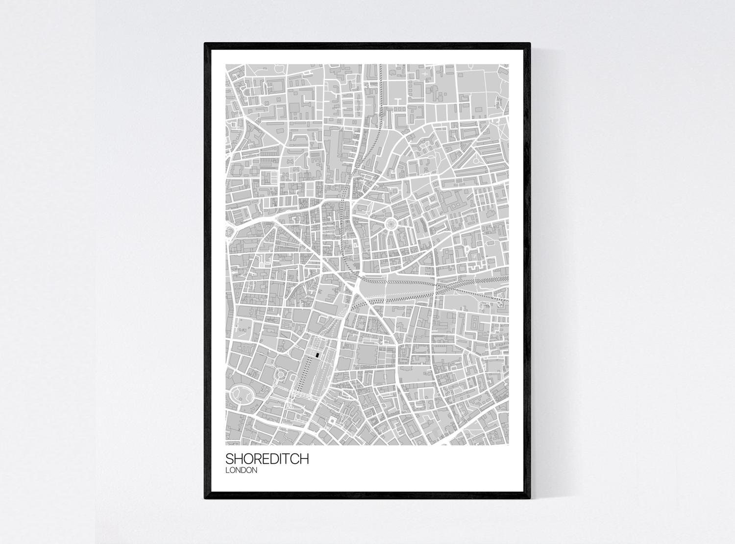 Shoreditch London Map Art Print Many Colours 350gsm Art | Etsy