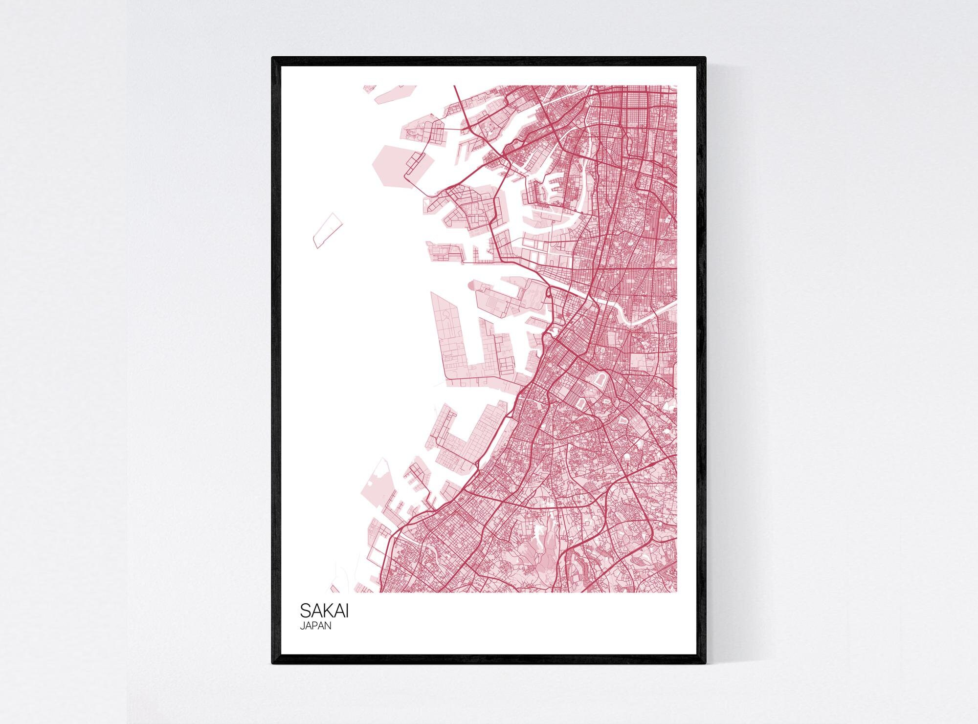 Sakai Japan Map Art Print Many Styles Art Quality Paper | Etsy