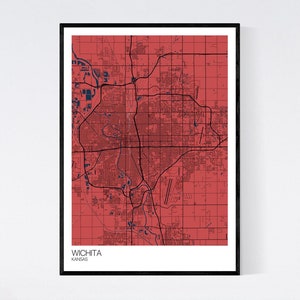 Wichita, Kansas Map Print Many Colours Fast Delivery Printed on Art ...