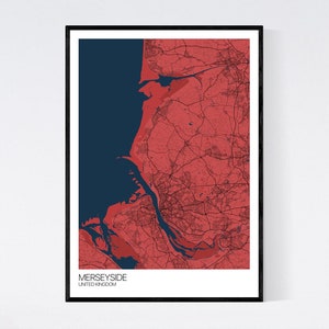 Merseyside, England Map Art Print Many Styles 350gsm Art Quality Paper ...