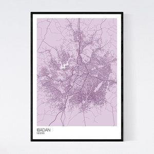 Ibadan, Nigeria Map Art Print Many Styles Art Quality Paper Fast ...
