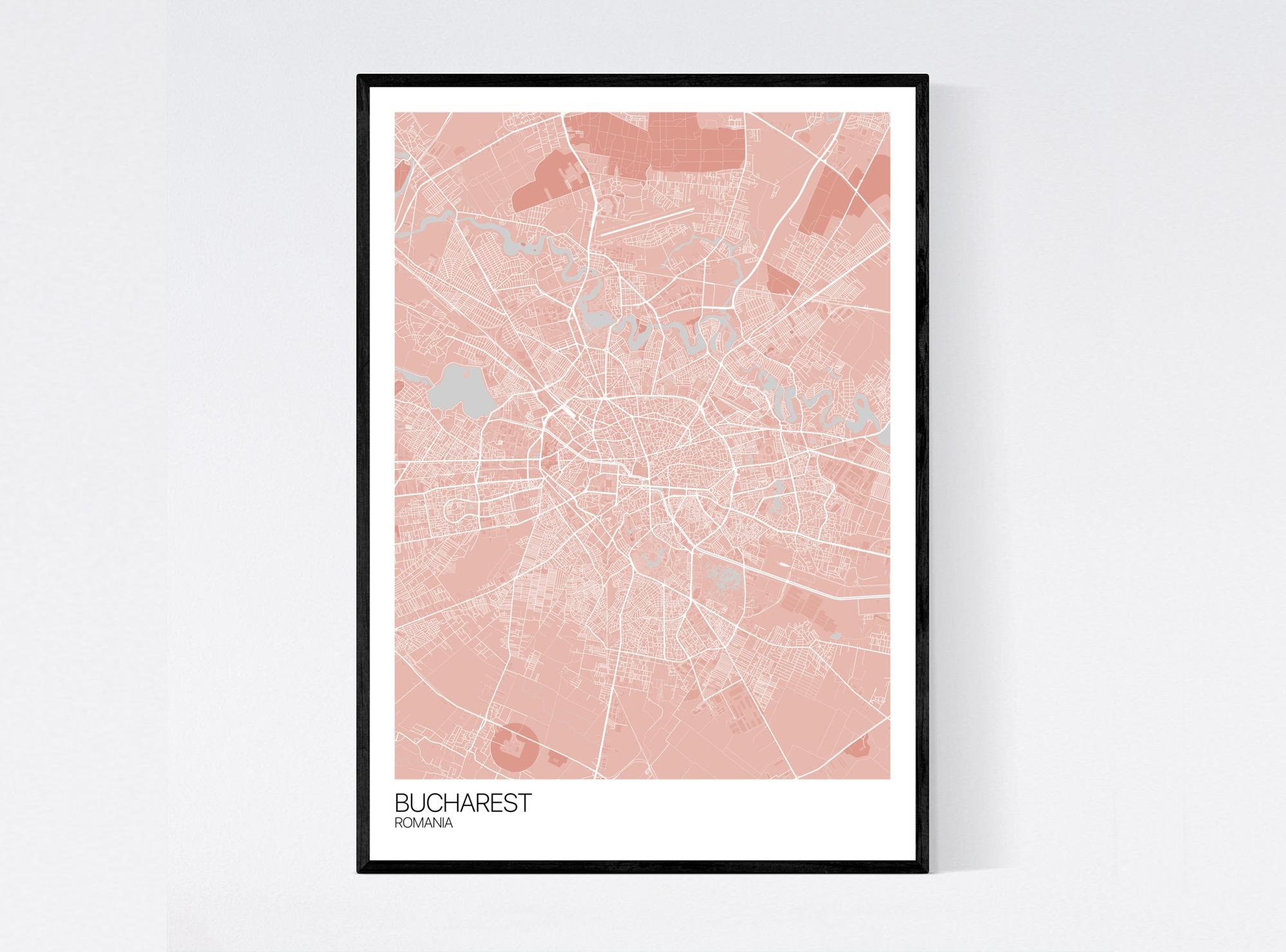 Bucharest Romania Map Art Print Many Styles 350gsm Art | Etsy