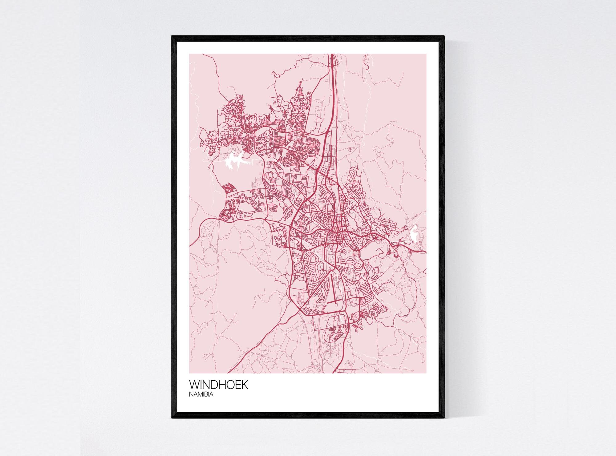 Windhoek Namibia Map Art Print Many Styles Art Quality | Etsy