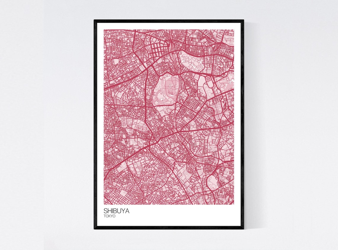 Shibuya Tokyo Map Print Many Colours Fast Delivery | Etsy