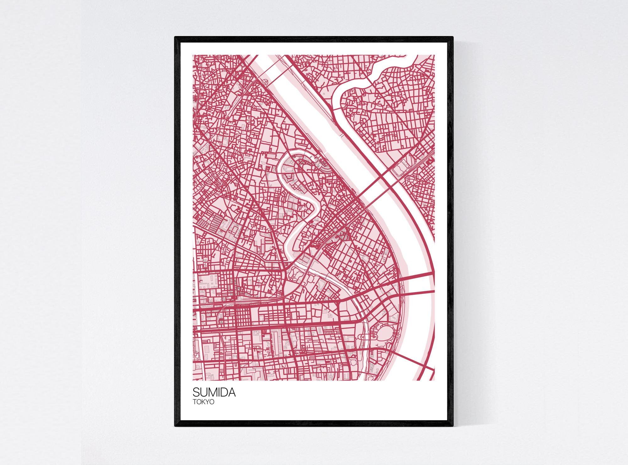Sumida Tokyo Map Print Many Colours Fast Delivery | Etsy
