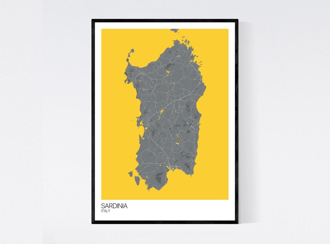Sardinia, Italy Island Map Art Print - Many Colours - 350gsm Art ...