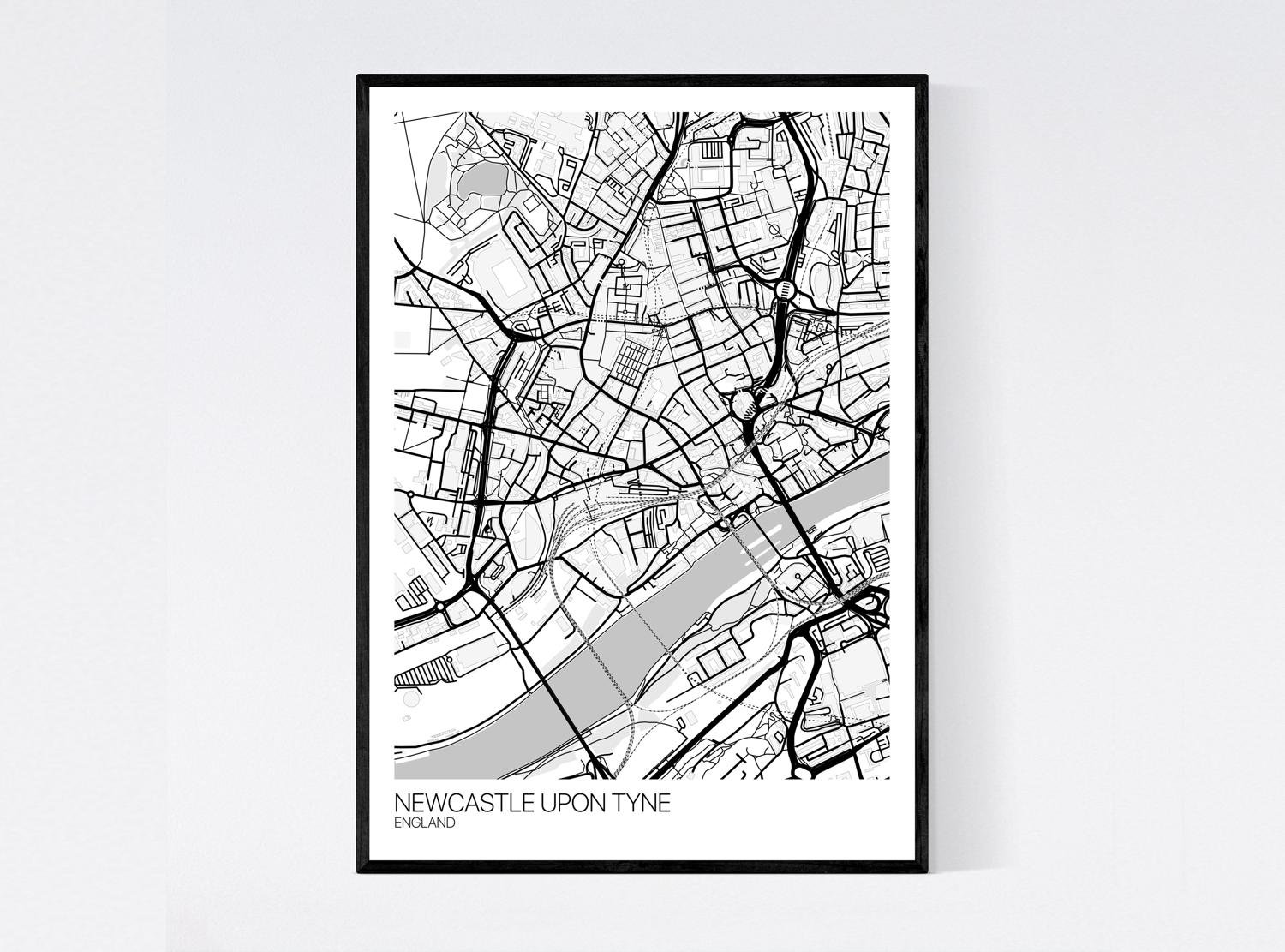 Newcastle England City Centre Map Art Print Many Colours - Etsy UK