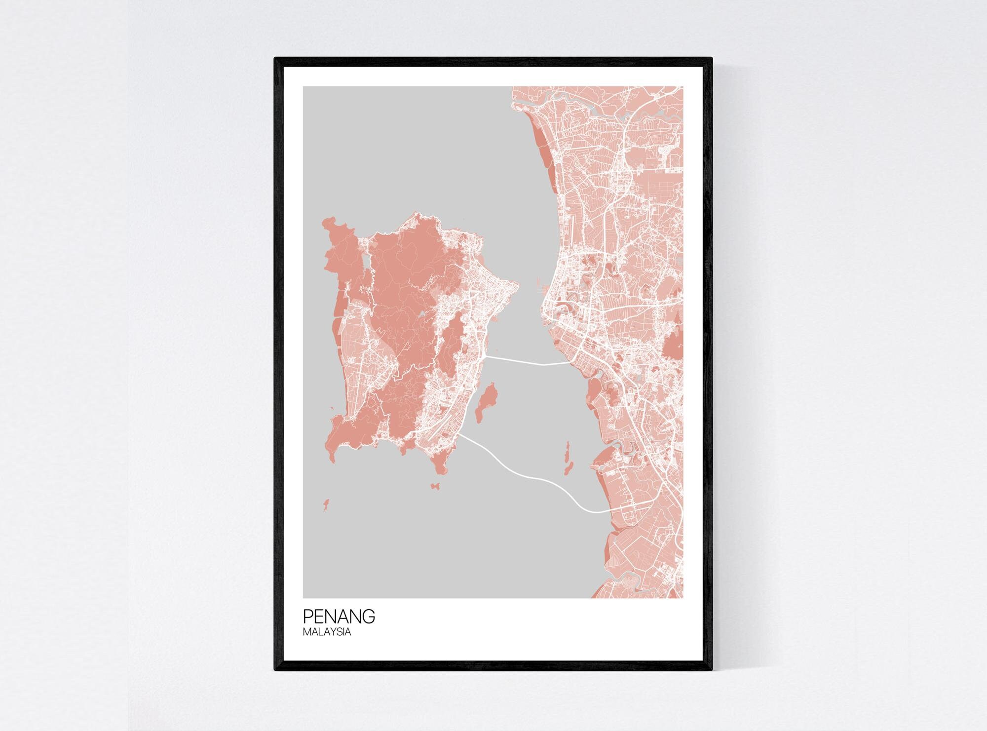 Penang Malaysia Map Art Print Many Styles Art Quality | Etsy