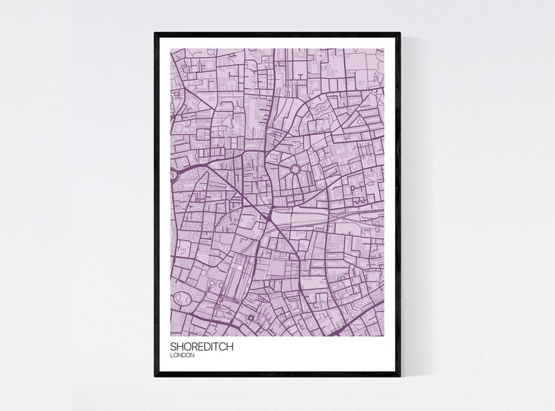 Shoreditch London Map Art Print Many Colours 350gsm Art | Etsy