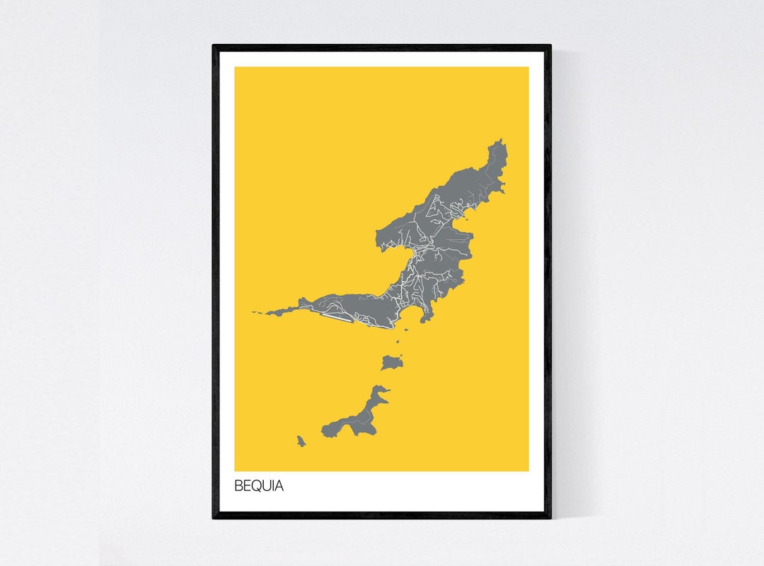 Bequia Island Map Art Print - Many Styles - 350gsm Art Quality Paper ...