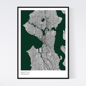 Seattle Washington Map Print Many Colours Printed on Art - Etsy