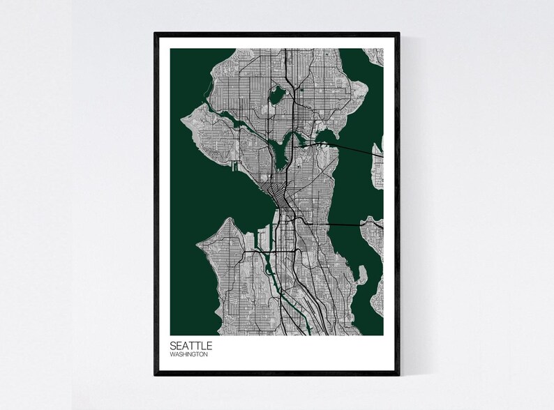 Seattle Washington Map Print Many Colours Printed on Art | Etsy