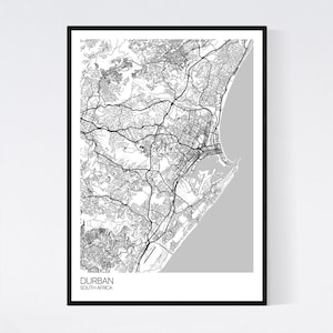 Durban, South Africa Map Art Print Many Styles Art Quality Paper Fast ...