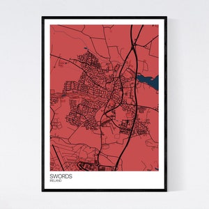 Swords City Map Art Print Many Styles 350gsm Art Quality Paper Fast ...