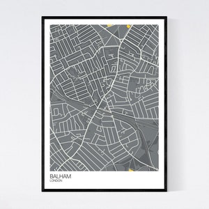 Balham, London Map Art Print Many Colours 350gsm Art Quality Paper Fast ...