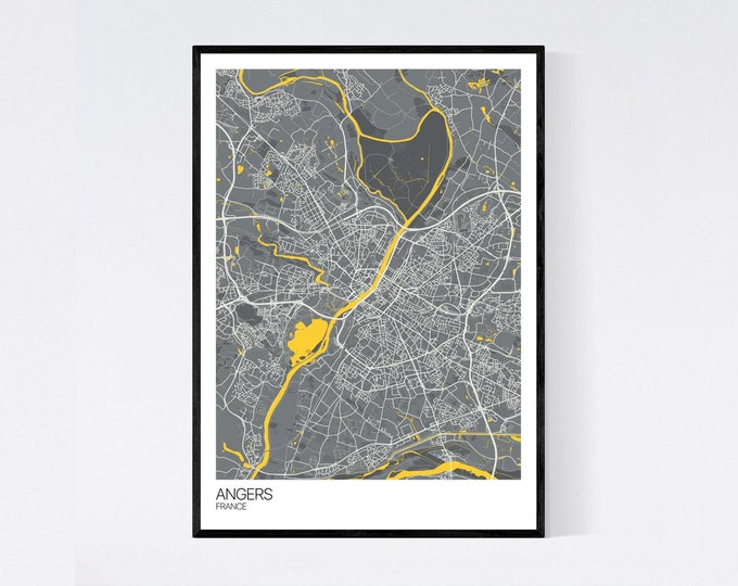 Angers, France Map Art Print Many Colours 350gsm Art Quality Paper Fast ...