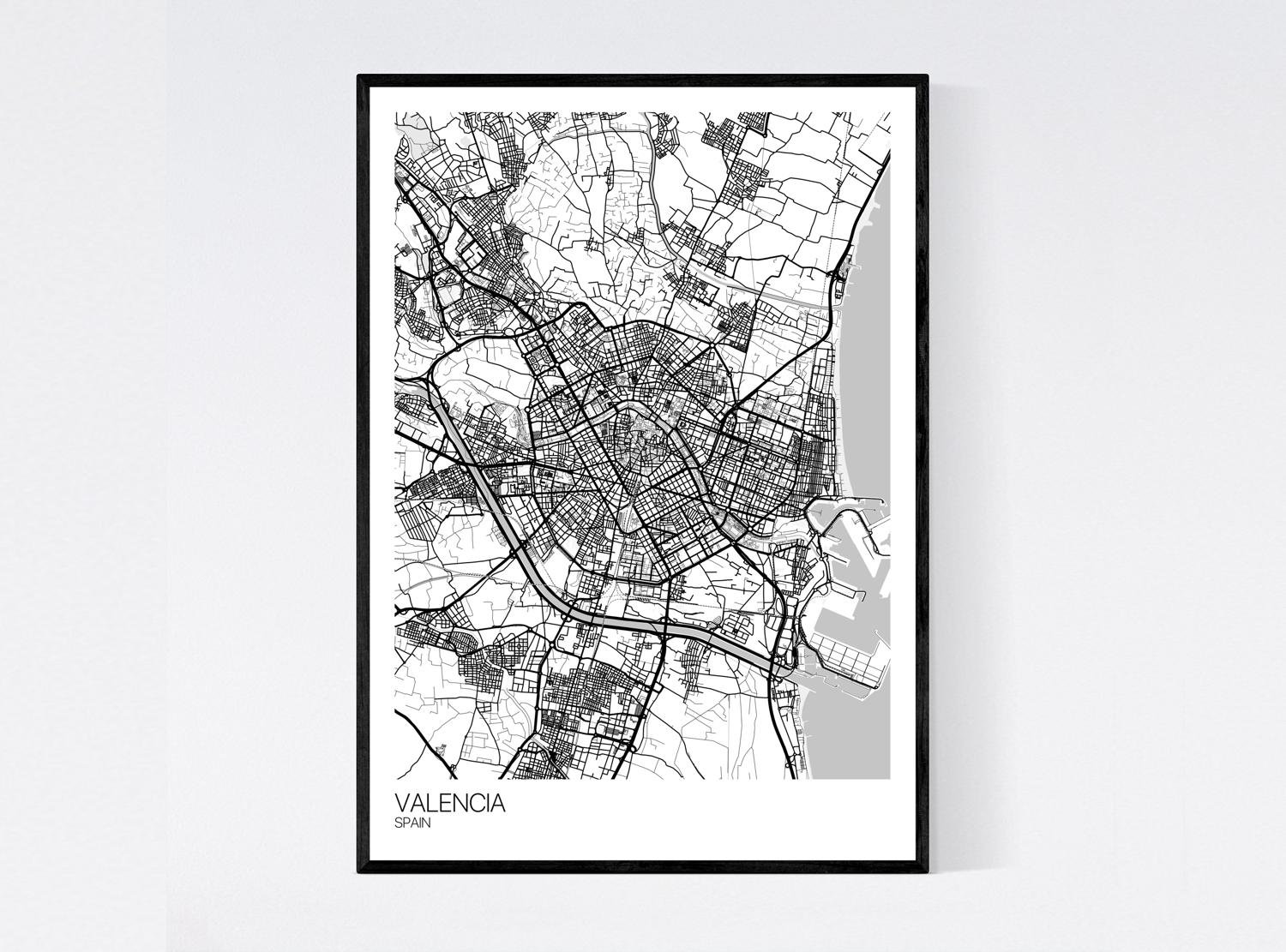 Valencia Spain Map Art Print Many Colours Art Quality | Etsy