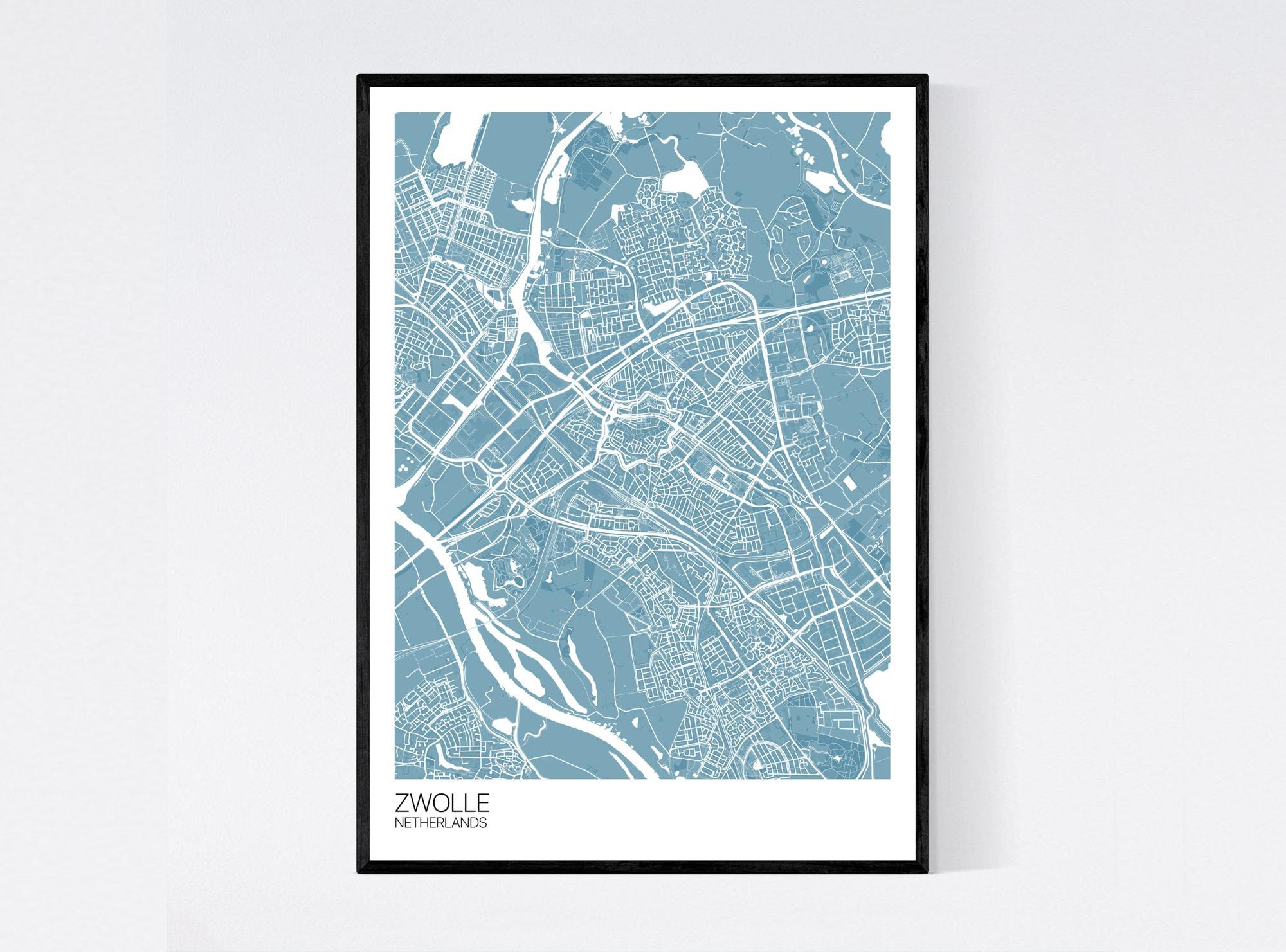 Zwolle Netherlands Map Art Print Many Colours 350gsm Art | Etsy