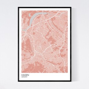 Hagen, Germany City Map Print Many Colours Printed on Art Quality Paper ...