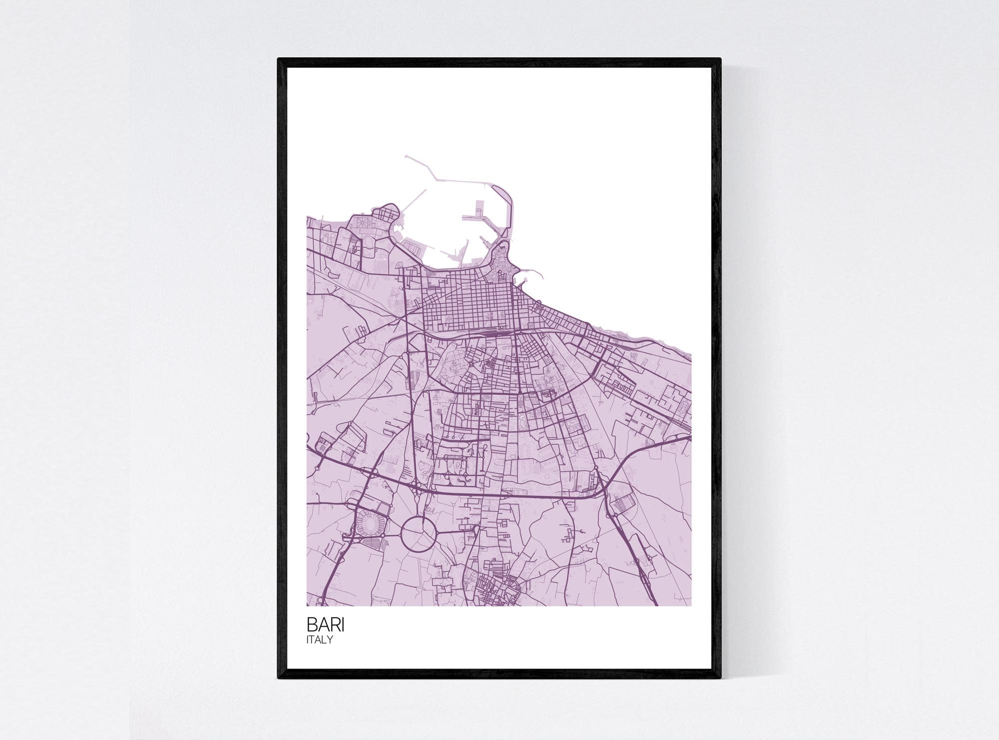 Bari Italy Map Art Print Many Colours Art Quality Paper | Etsy