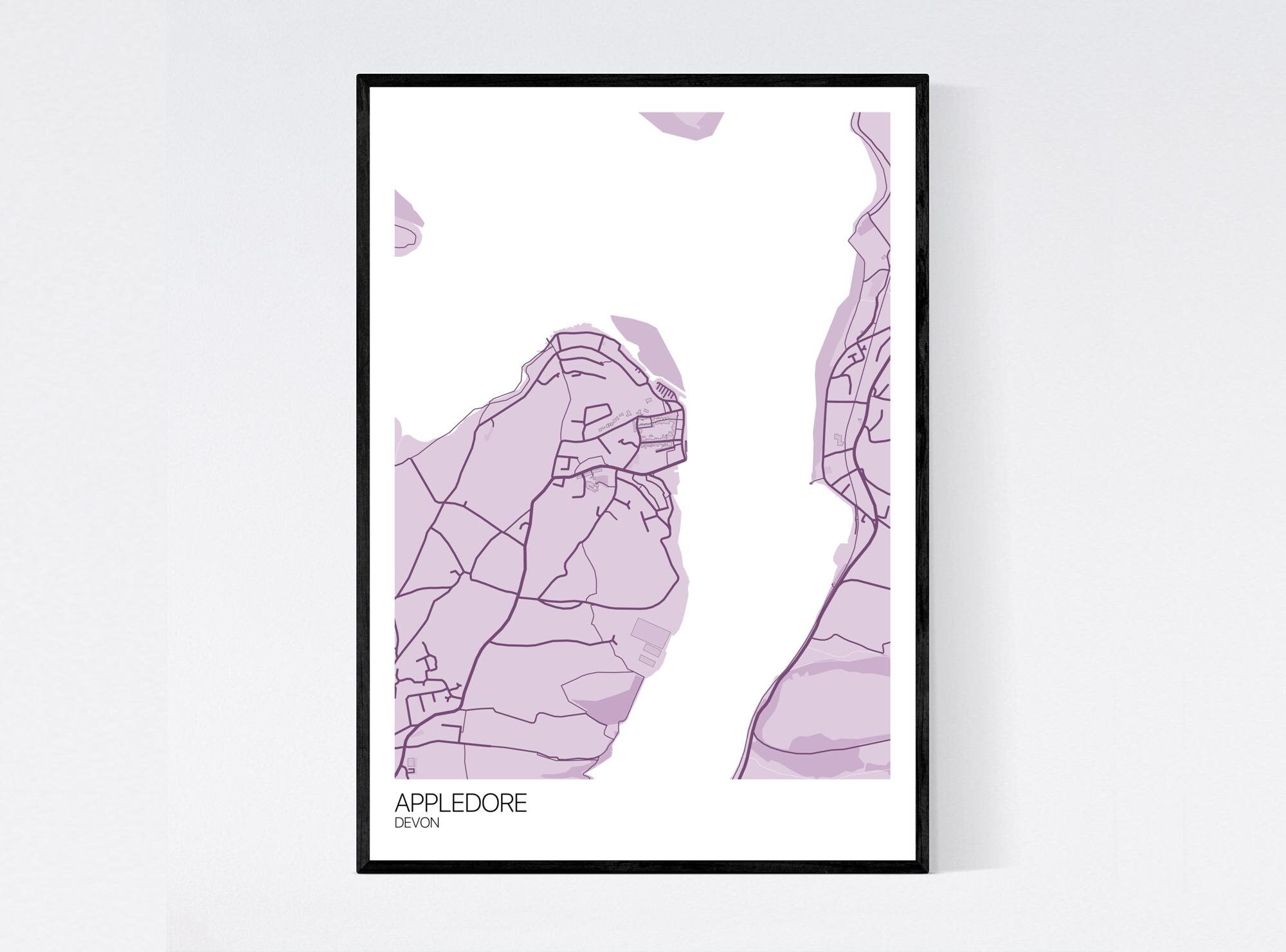 Appledore Devon Map Art Print Many Colours 350gsm Art | Etsy