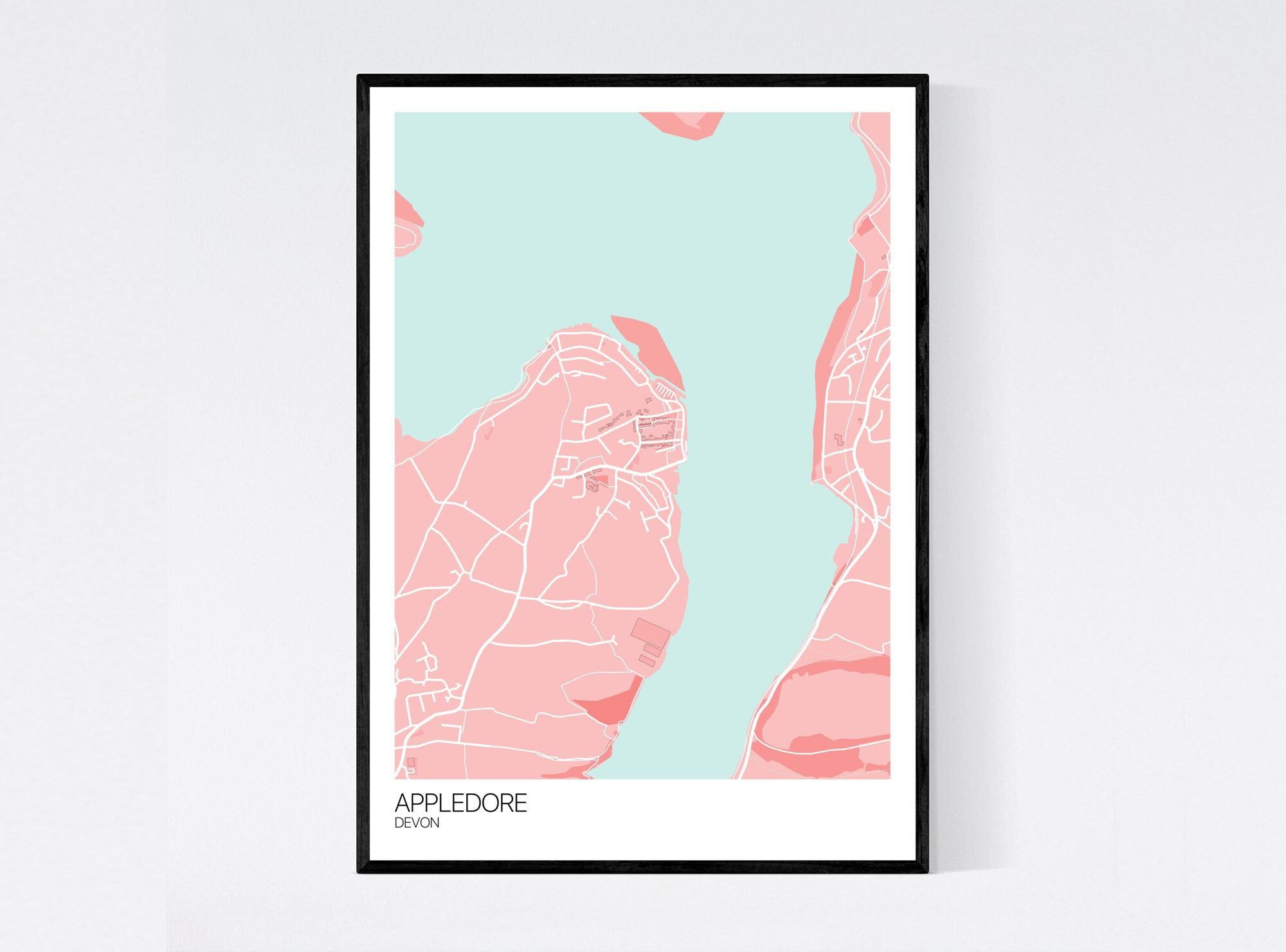 Appledore Devon Map Art Print Many Colours 350gsm Art | Etsy