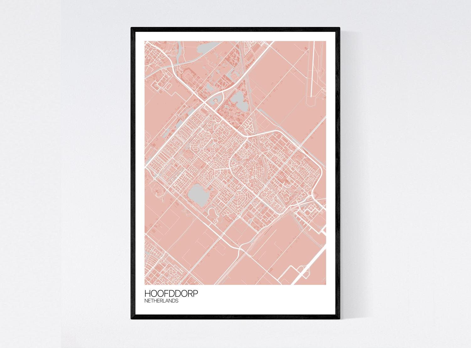 Hoofddorp Netherlands Map Art Print Many Colours 350gsm | Etsy