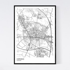 Herning, Denmark City Map Art Print - Many Colours - 350gsm Art Quality ...