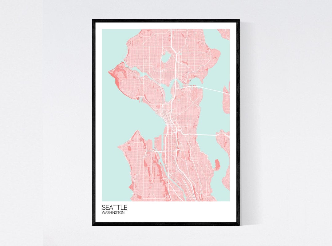 Seattle Washington Map Print Many Colours Printed on Art - Etsy