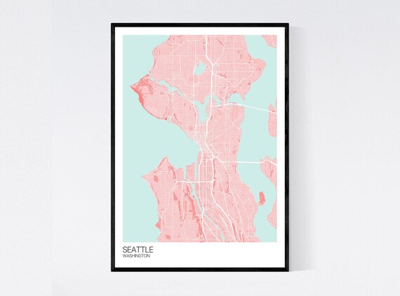 Seattle Washington Map Print Many Colours Printed on Art | Etsy