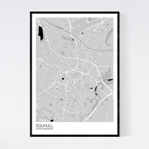 Solihull, United Kingdom City Map Art Print Many Colours 350gsm Art ...