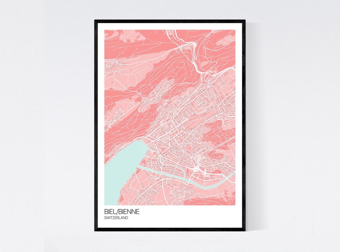 Biel/Bienne Switzerland Map Art Print Many Colours | Etsy