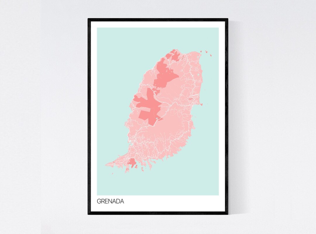 Grenada, Caribbean Island Map Art Print - Many Styles - 350gsm Art ...
