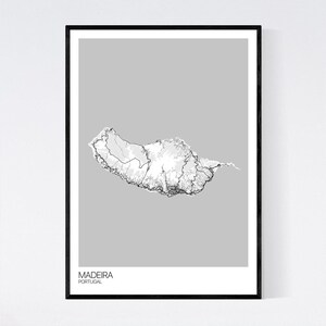 Madeira, Portugal Island Map Art Print Many Colours 350gsm Art Quality ...