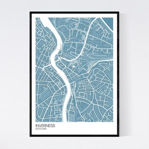 Inverness City Centre Map Art Print Many Colours 350gsm Art Quality ...
