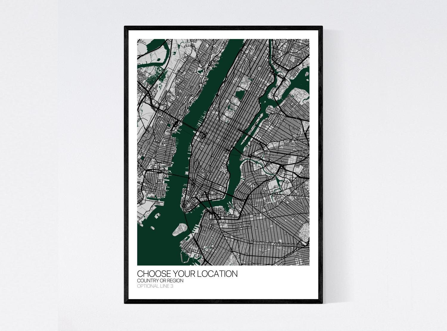 Custom Map Art Print Colour Options Choose Your Location | Etsy UK