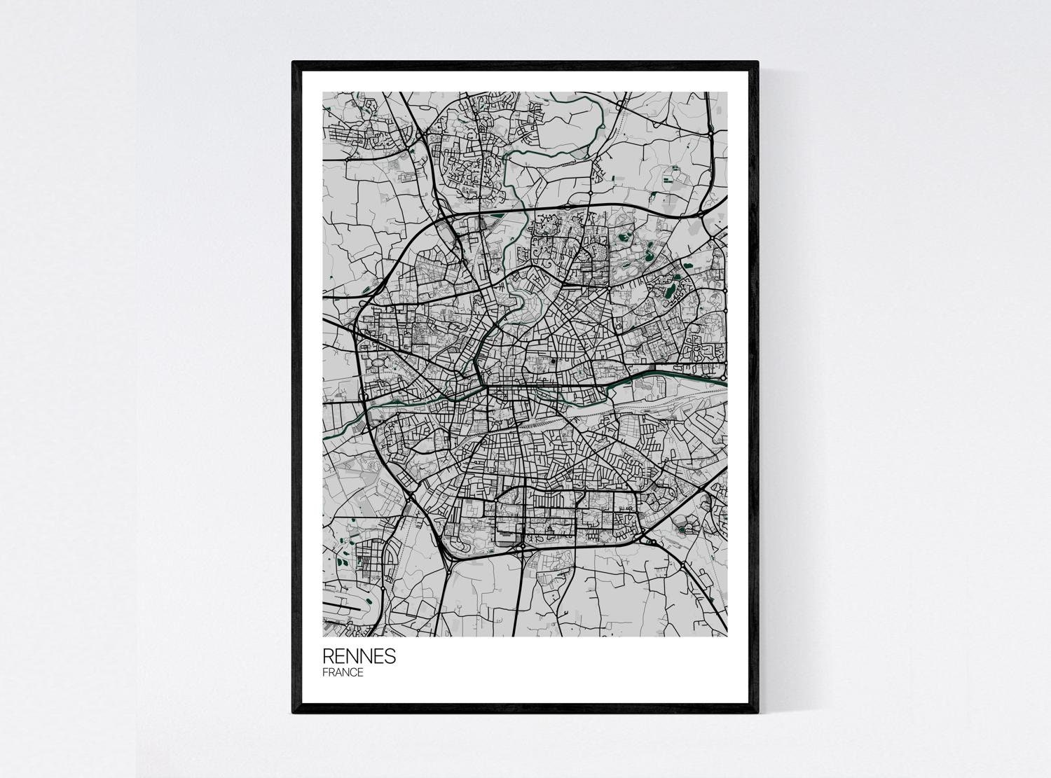 Rennes France Map Art Print Many Colours 350gsm Art | Etsy