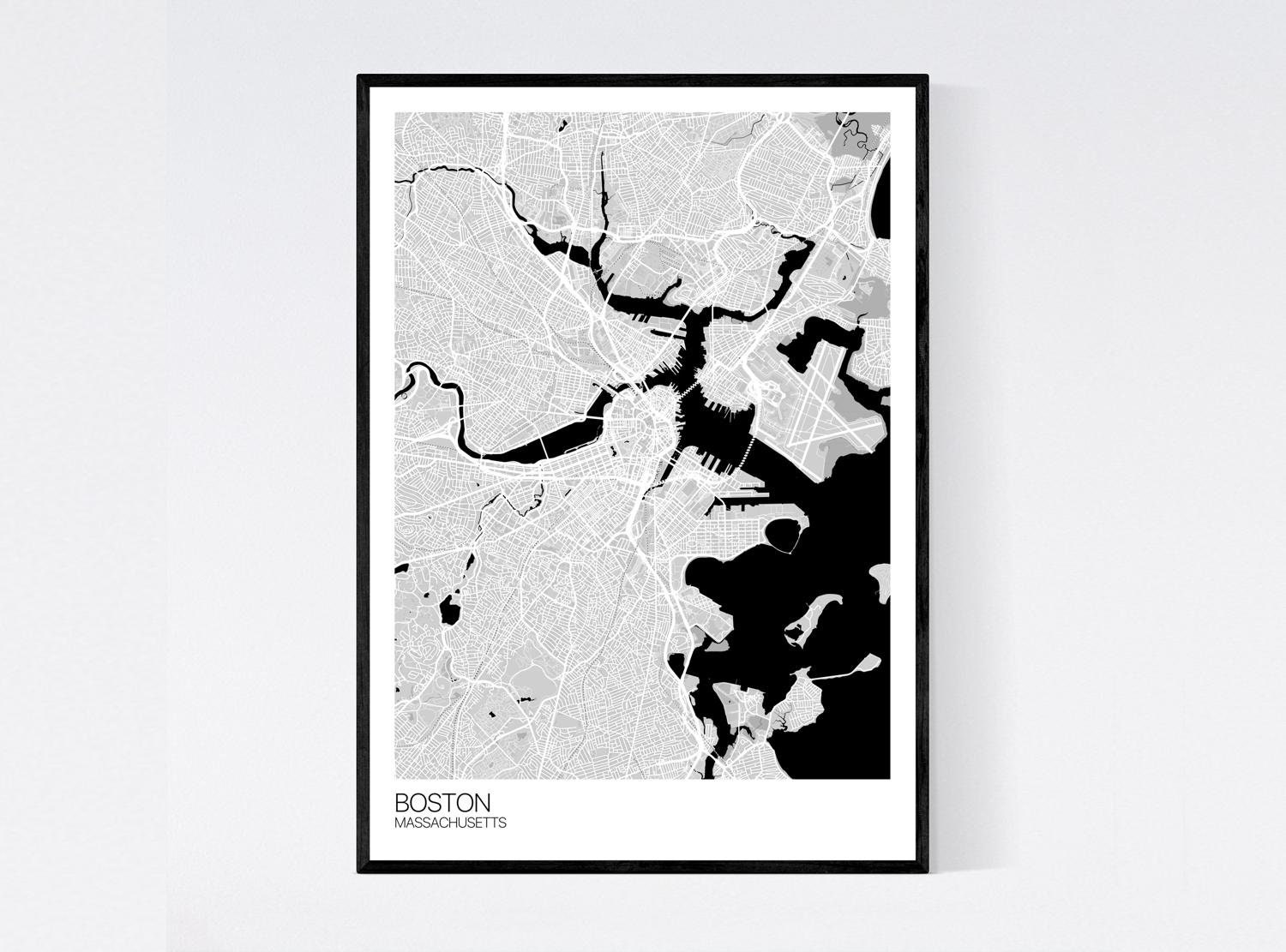 Boston Massachusetts Map Print Many Colours Printed on | Etsy